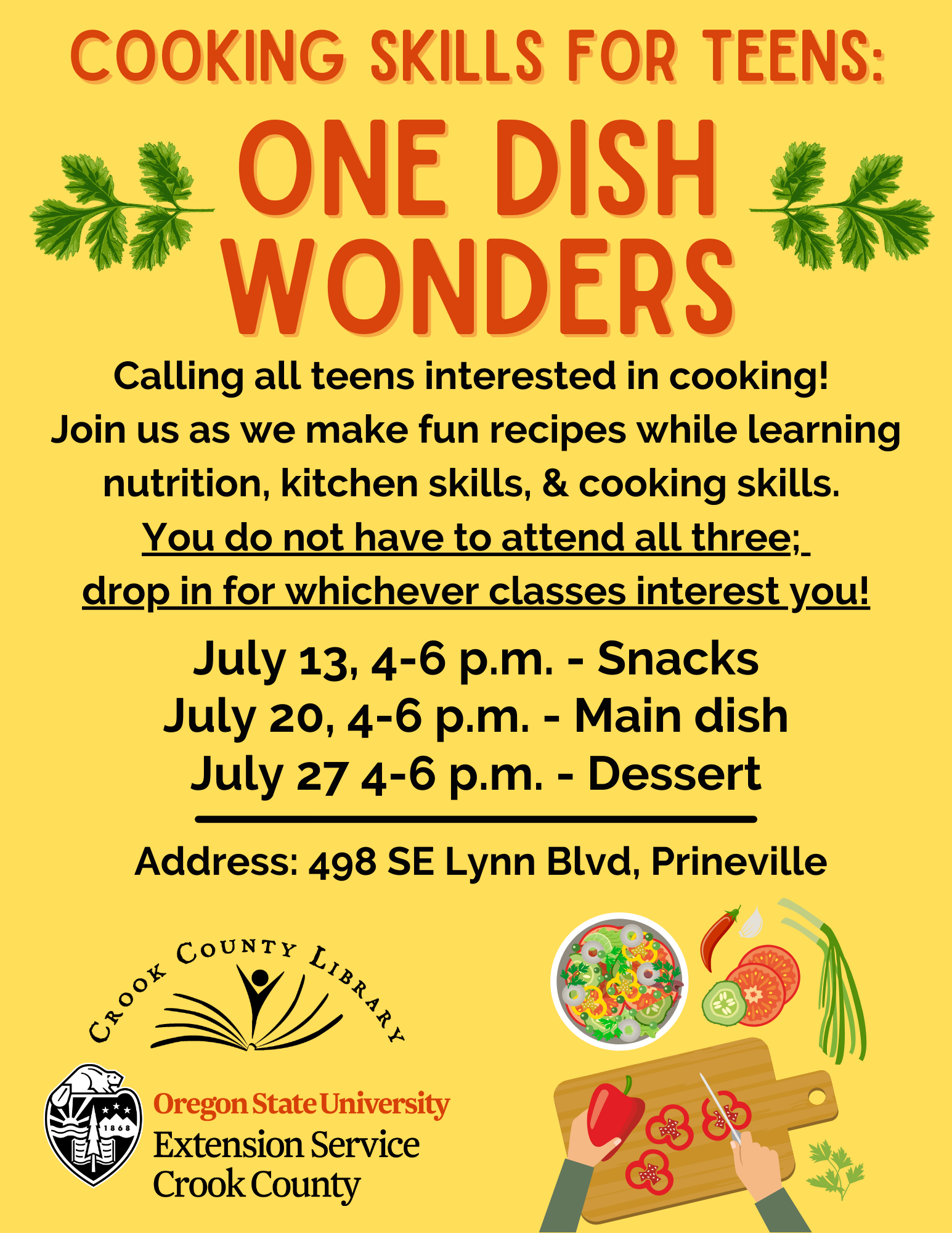 Teen Program: Cooking Skills: One Dish Wonders | Crook County Oregon
