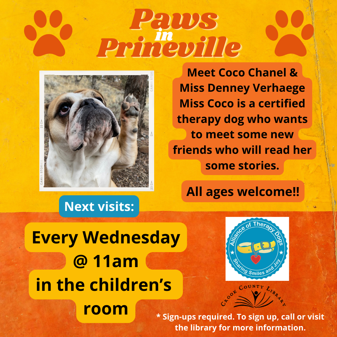Children's Program: Paws in Prineville: Read to a Dog! | Crook County ...