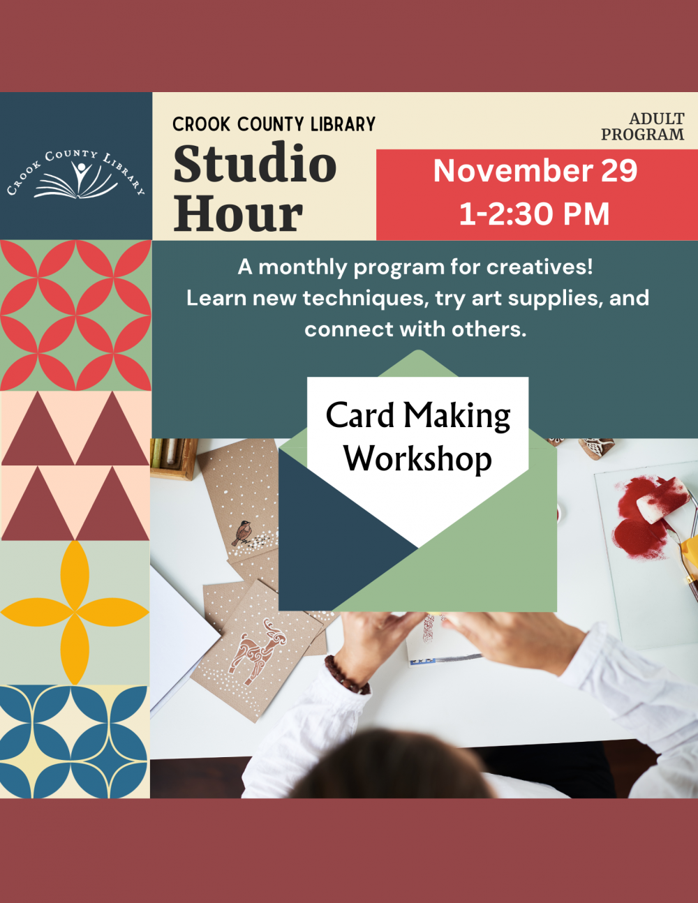 Adult Program: Studio Hour: Holiday Card Making Workshop | Crook County ...